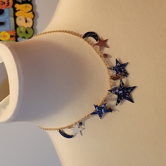 Modcloth | Jewelry | Nwt Navy Gold Silver Stars Moons Necklace | Poshmark